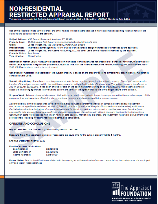 Sample Non-Residential Restricted Appraisal Report – The Appraisal ...