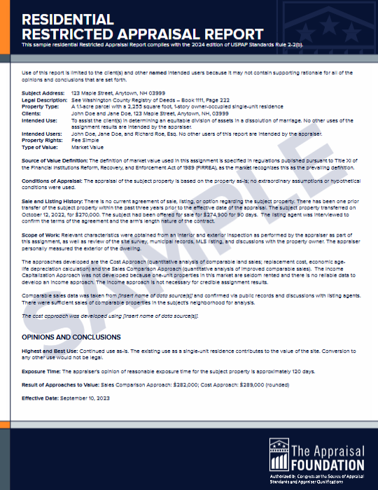 Residential Restricted Appraisal Report – The Appraisal Foundation